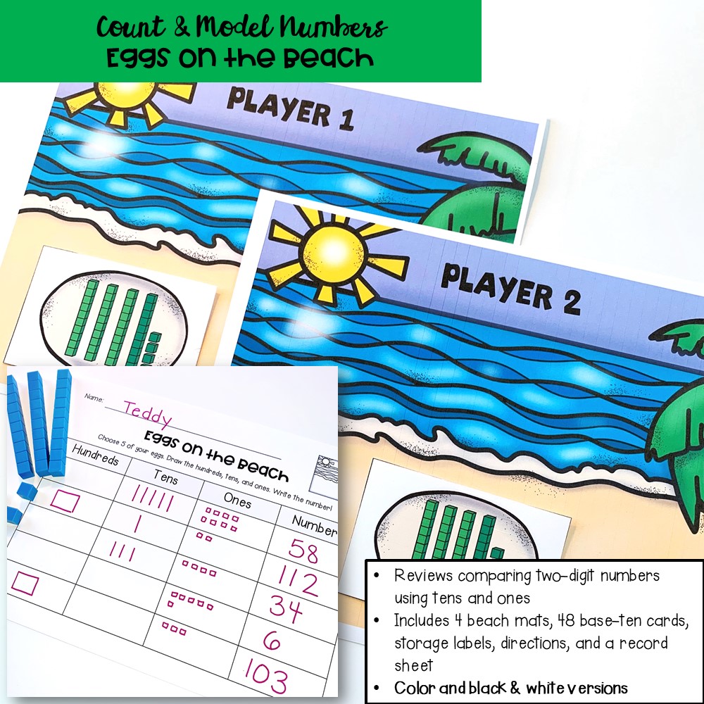 $1 Math Center Spotlight: Eggs on the Beach - Little Owl's Teacher Treats