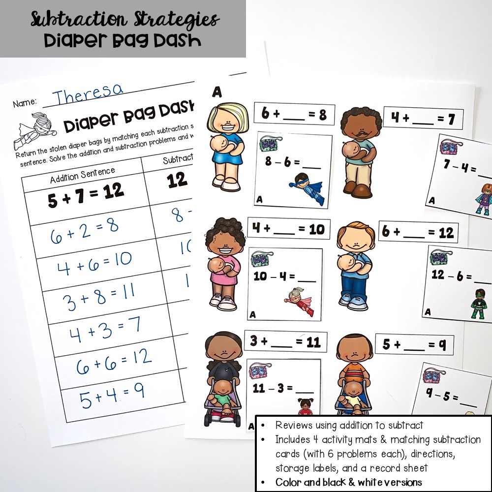 $1 Math Center Spotlight: Diaper Bag Dash - Little Owl's Teacher Treats